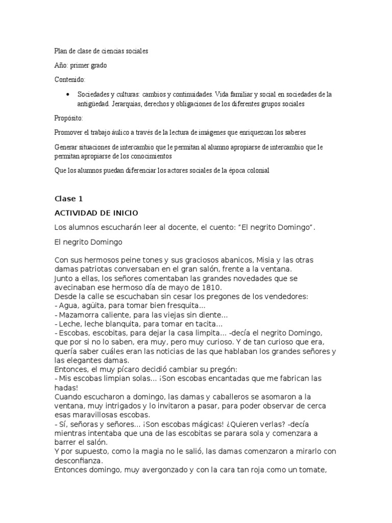 Plan de Clase de Ciencias Sociales Para Primer Grado