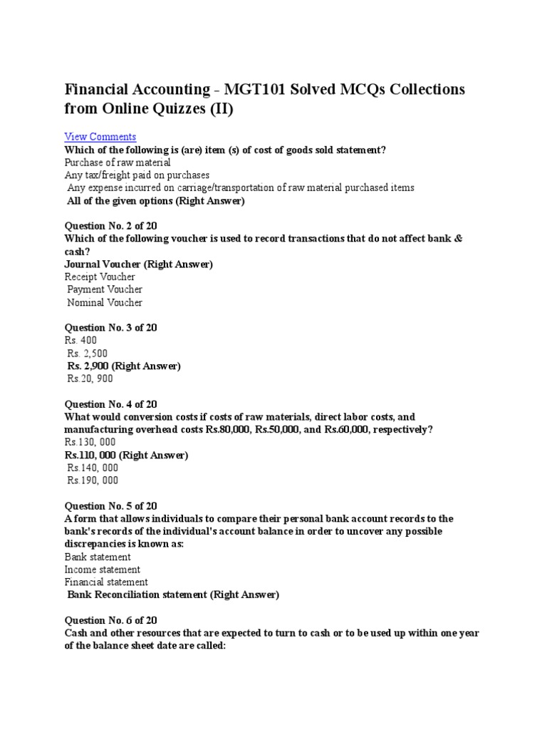 Accounting Mcqs | PDF | Debits And Credits | Bookkeeping Accounting Mcqs | PDF | Debits And Credits | Bookkeeping