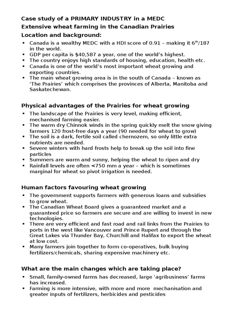 Case Study of A Primary Industry Wheat Farming Canada | PDF | Canadian ...