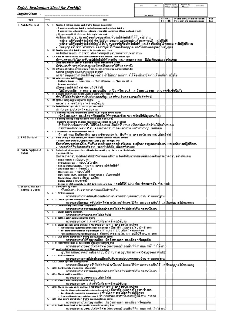 3. Forklift - Safety check sheet.xls