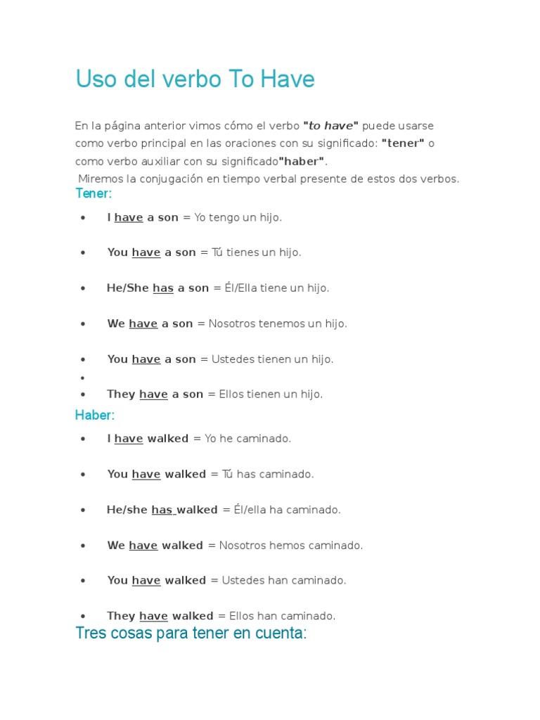 Ejemplos del verbo "to have" en inglés | PDF