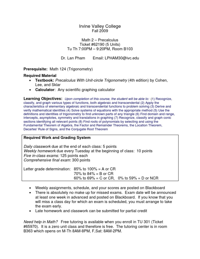 Math2 Syllabus | PDF