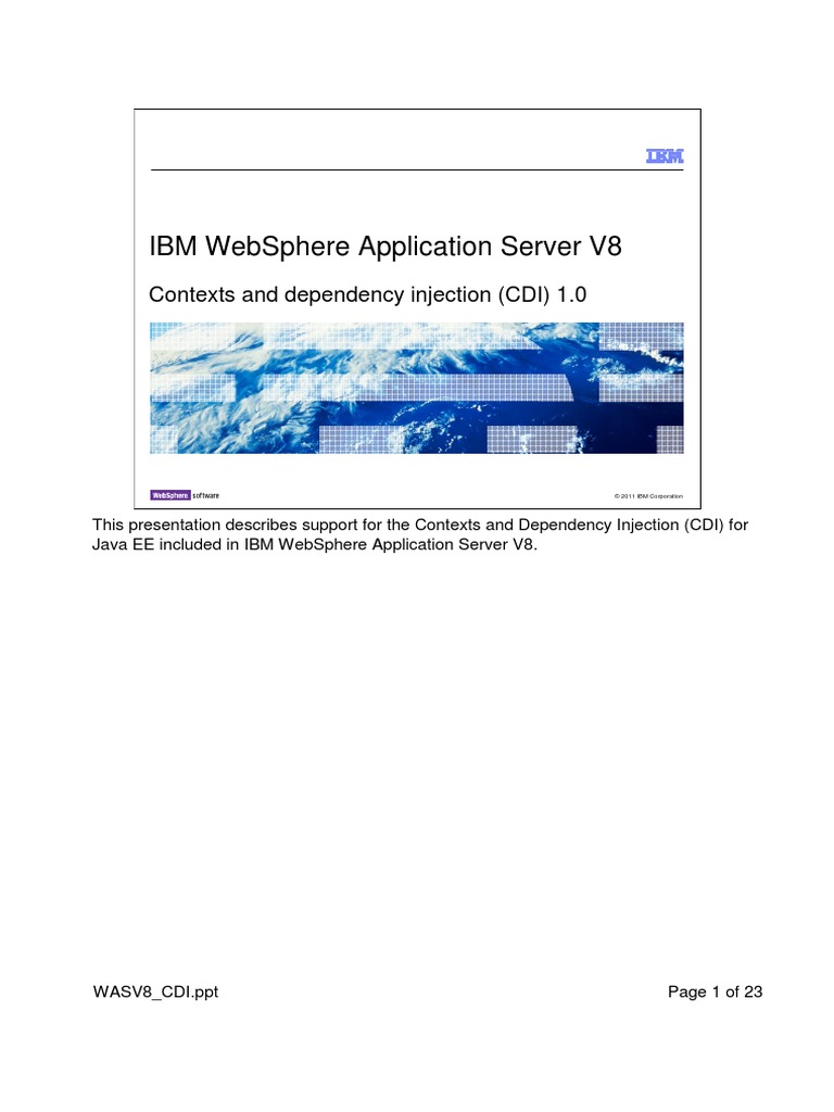 Ibm Websphere Application Server V8: Contexts and Dependency Injection ...