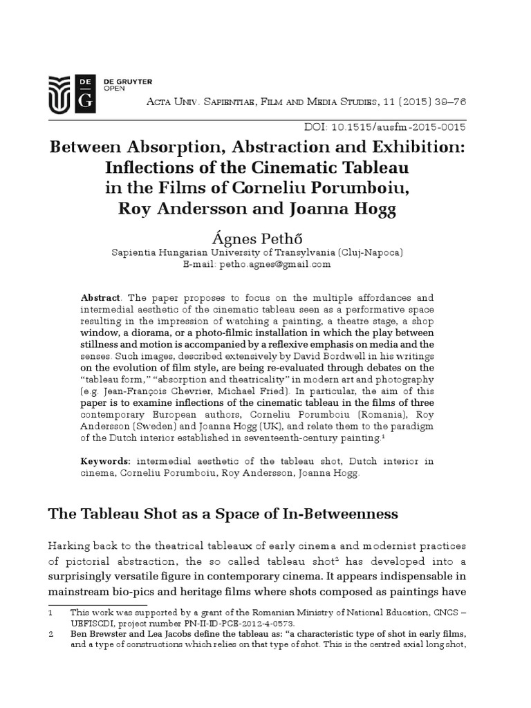Reflections on the Cinematic Tableau: An Analysis of the Tableau Shot ...