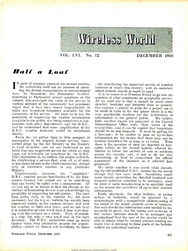 Wireless World 1950 12 | PDF | Vacuum Tube | Antenna (Radio)