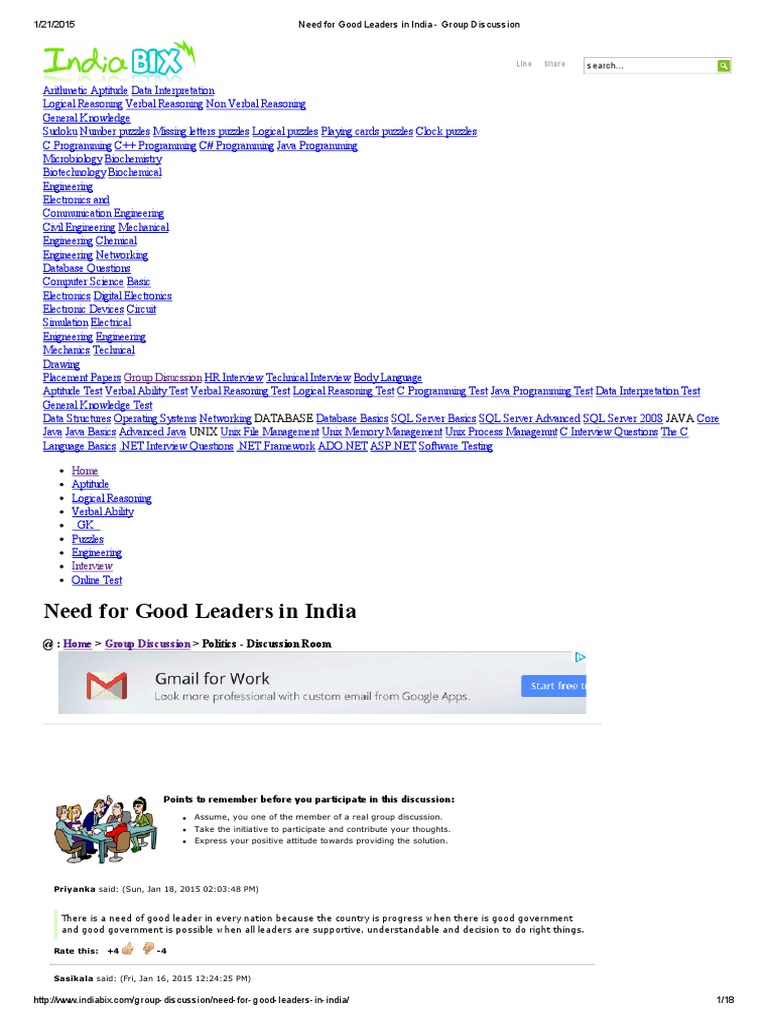 Need for Good Leaders in India - Group Discussion | Leadership ...