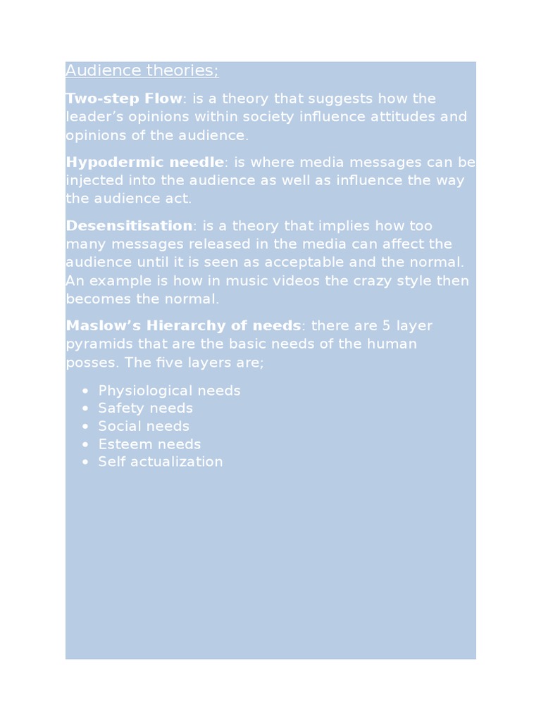 Audience Theories : Two-Step Flow: Is A Theory That Suggests How The | PDF