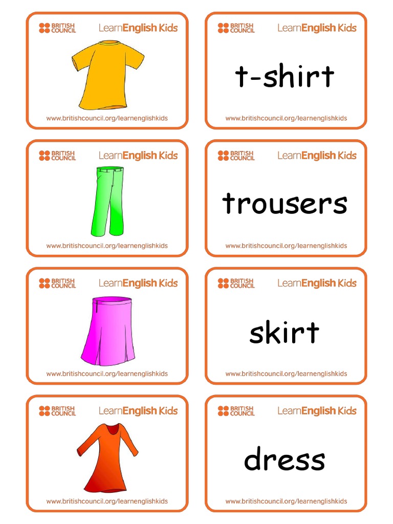 Clothes Vocabulary Flashcards for Kids | PDF