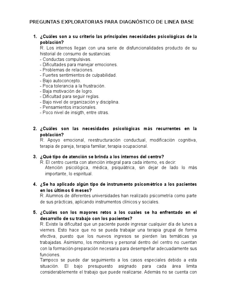 Preguntas Exploratorias para Diagnóstico de Linea Base | PDF | Psicoterapia | Sicología