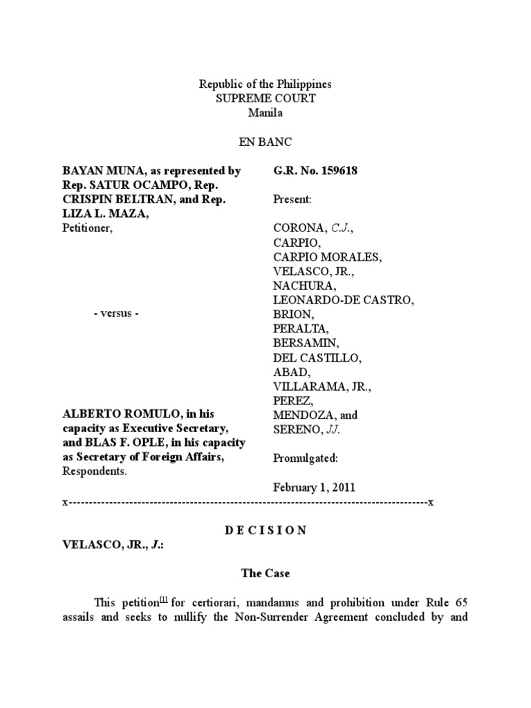 Bayan Muna vs. Romulo (641 SCRA 17) | PDF | Treaty | Ratification
