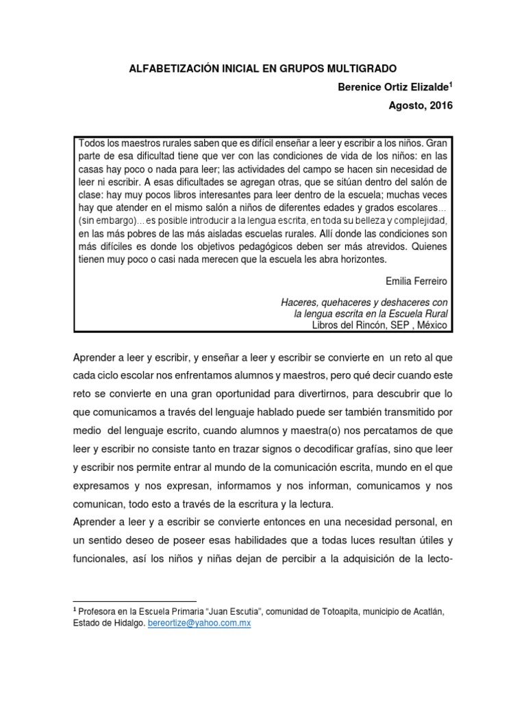 Alfabetización Inicial en Grupos Multigrado | PDF | Lectura (proceso ...