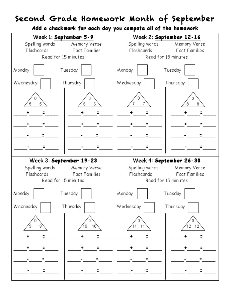 September Second Grade Homework Guide | PDF