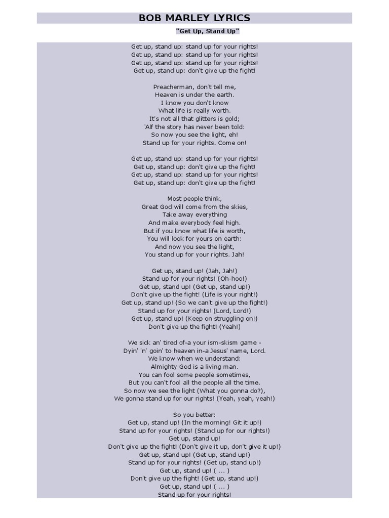 Bob Marley Lyrics 1 Page | PDF