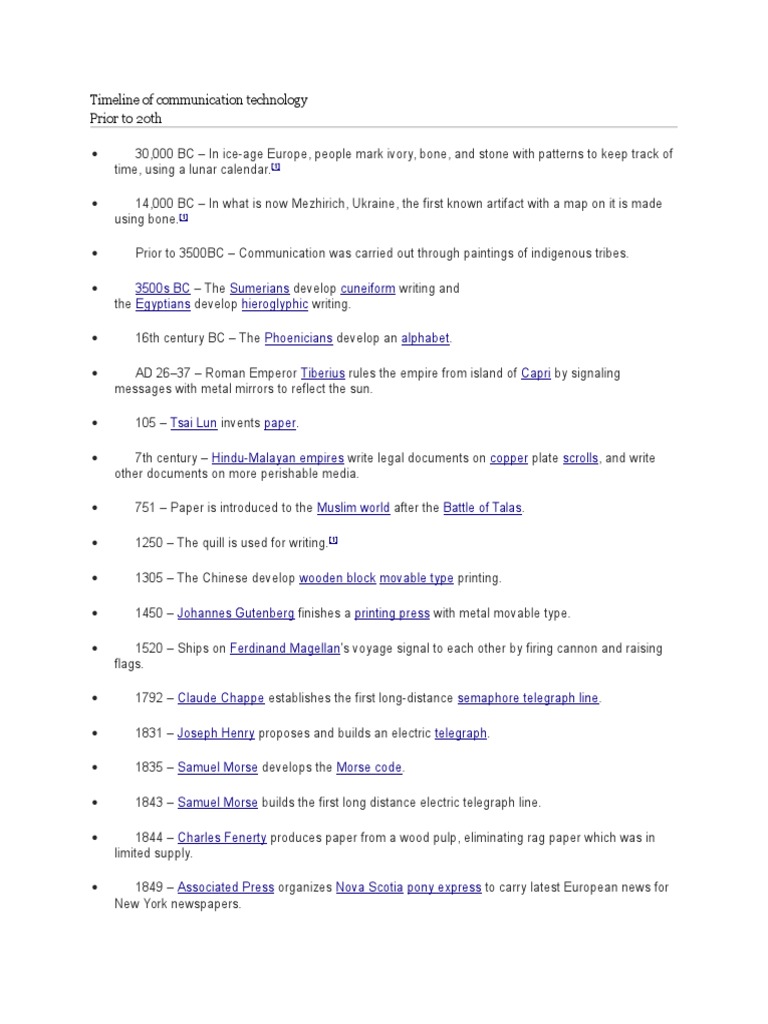 Timeline of Communication Technology | PDF | Telegraphy | Writing