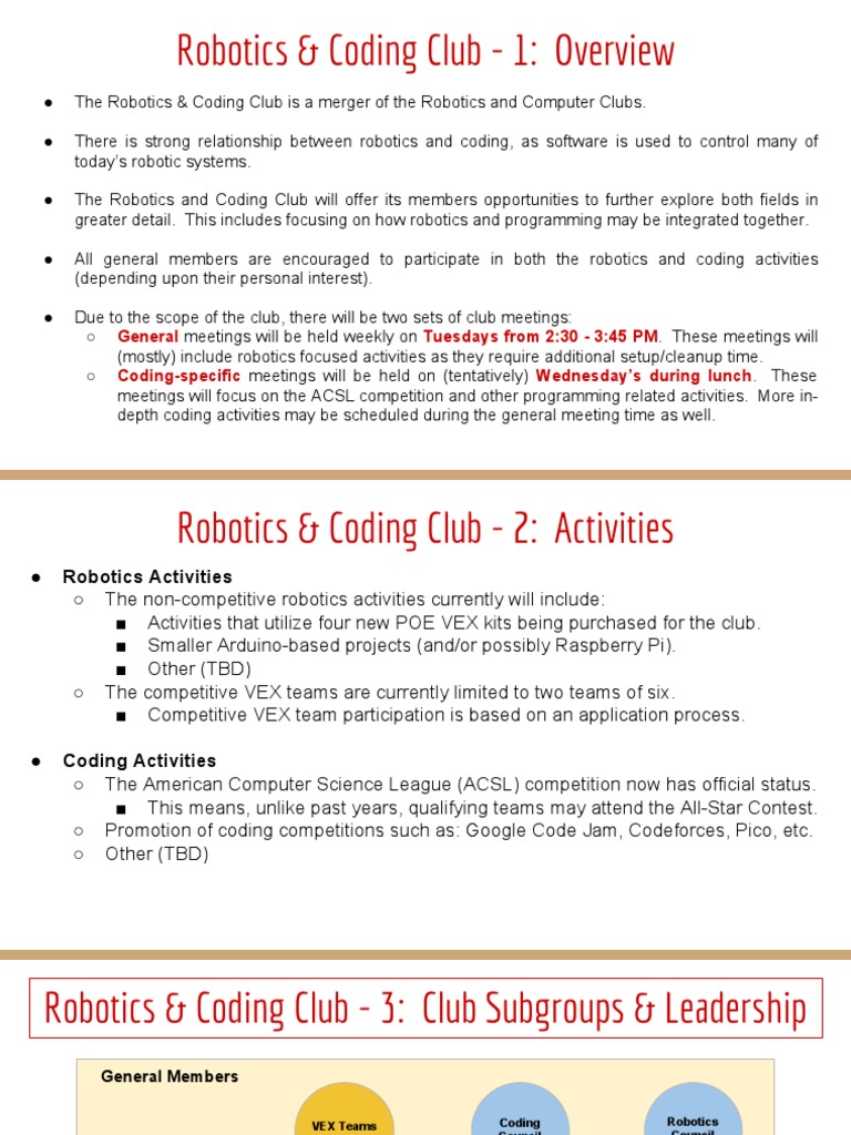 Robotics & Coding Club Overview | PDF | Robotics | Computer Programming