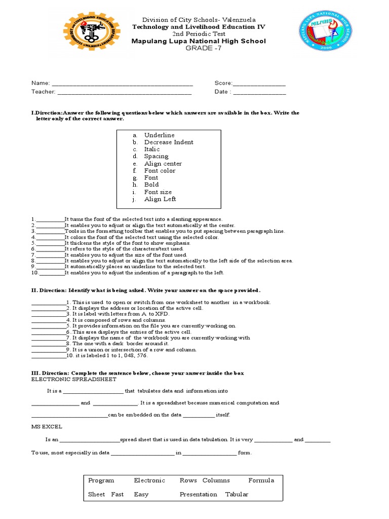 2nd Periodical Test Ms Word Excel | PDF