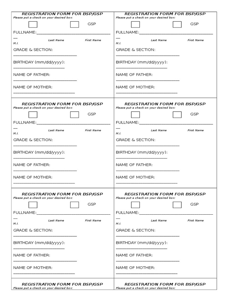 Registration Form For BSP | PDF