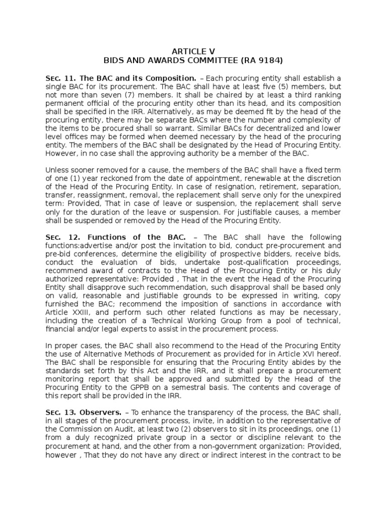 Article V Bac Notes From The Law | Download Free PDF | Procurement ...