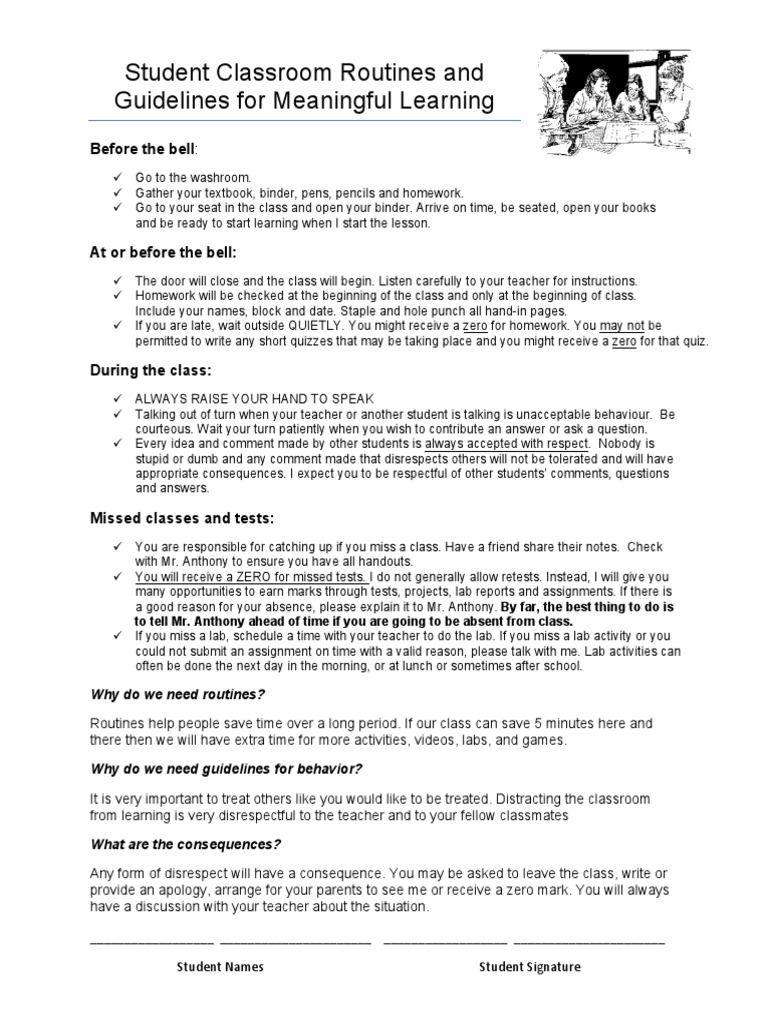 Student Classroom Routines and Guidelines For Meaningful Learning | PDF ...