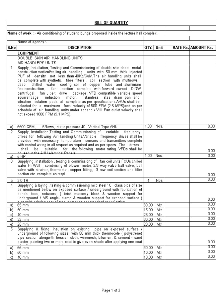 Boq | Building | Mechanical Engineering