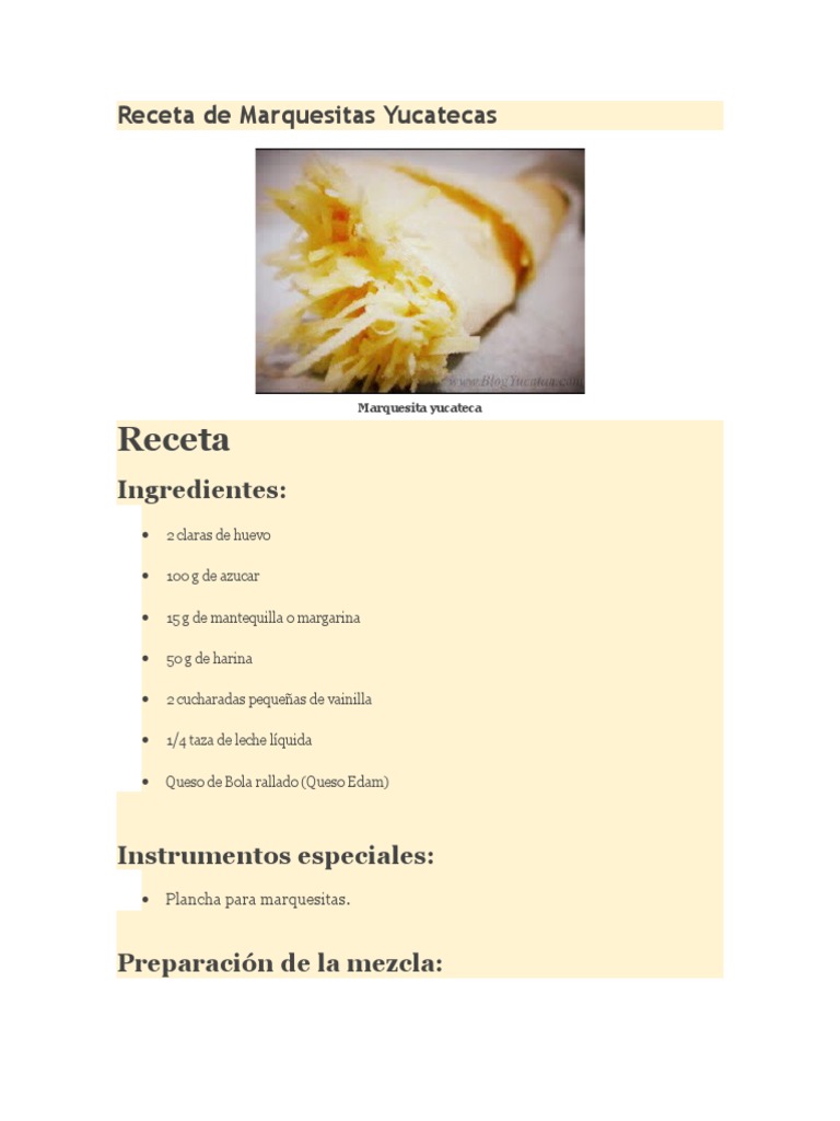 Receta de Marquesitas Yucatecas | PDF | Mantequilla | Queso