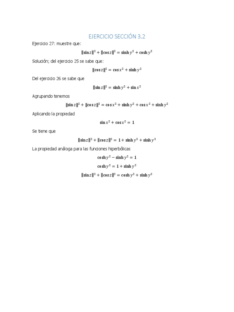 Ejercicio 27 - Sección 3.2 - Variable Compleja - David Wunsch | PDF