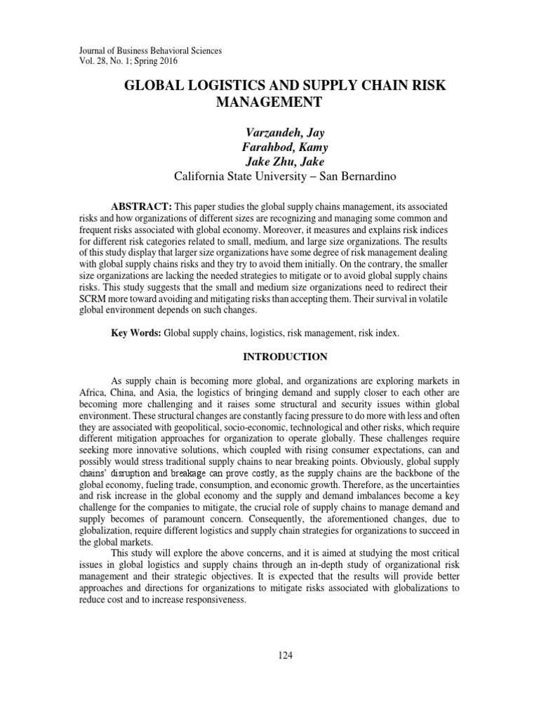 Global Supply Chain Management Pdf Supply Chain Risk