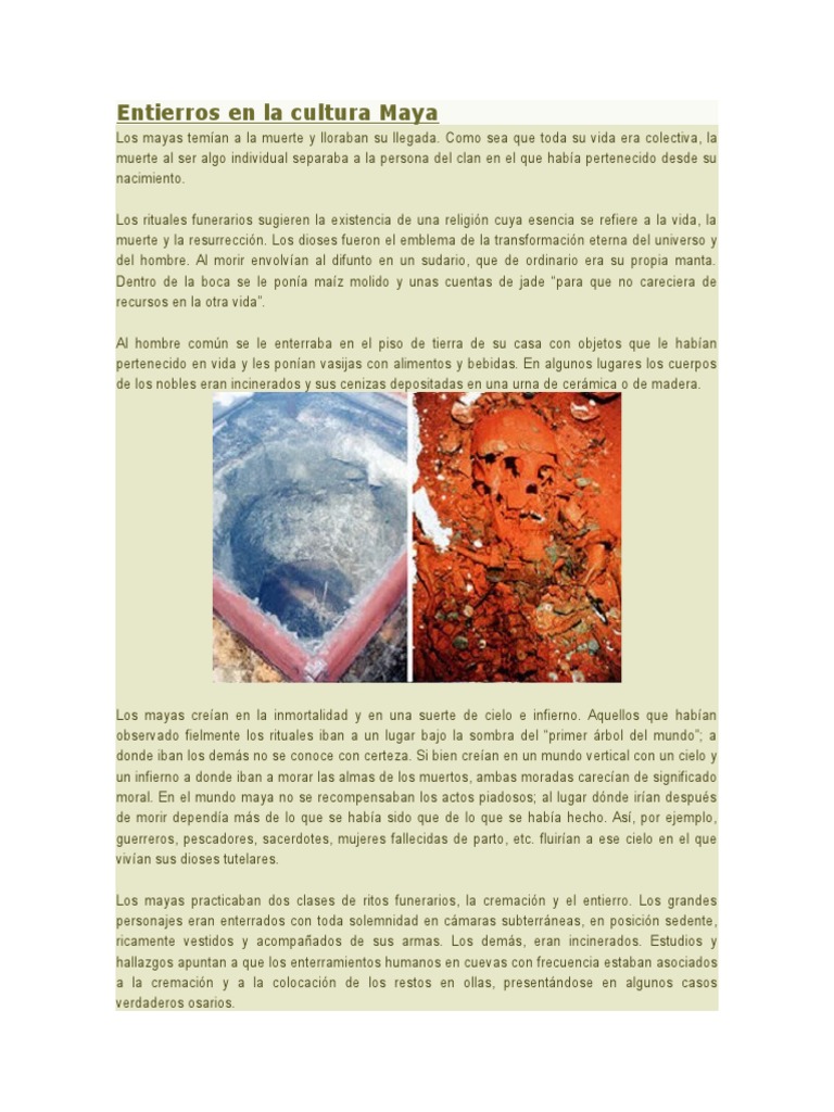 Rituales Funerarios Mayas: Entierros y Cremaciones | PDF | Cremación ...
