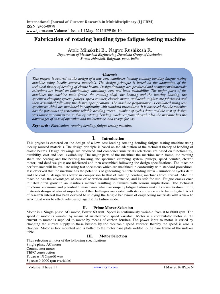 Low-Cost Rotating Bending Fatigue Tester | PDF | Belt (Mechanical ...