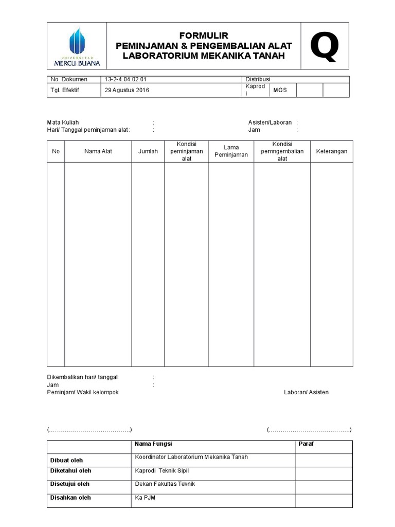 Form Peminjaman Alat | PDF