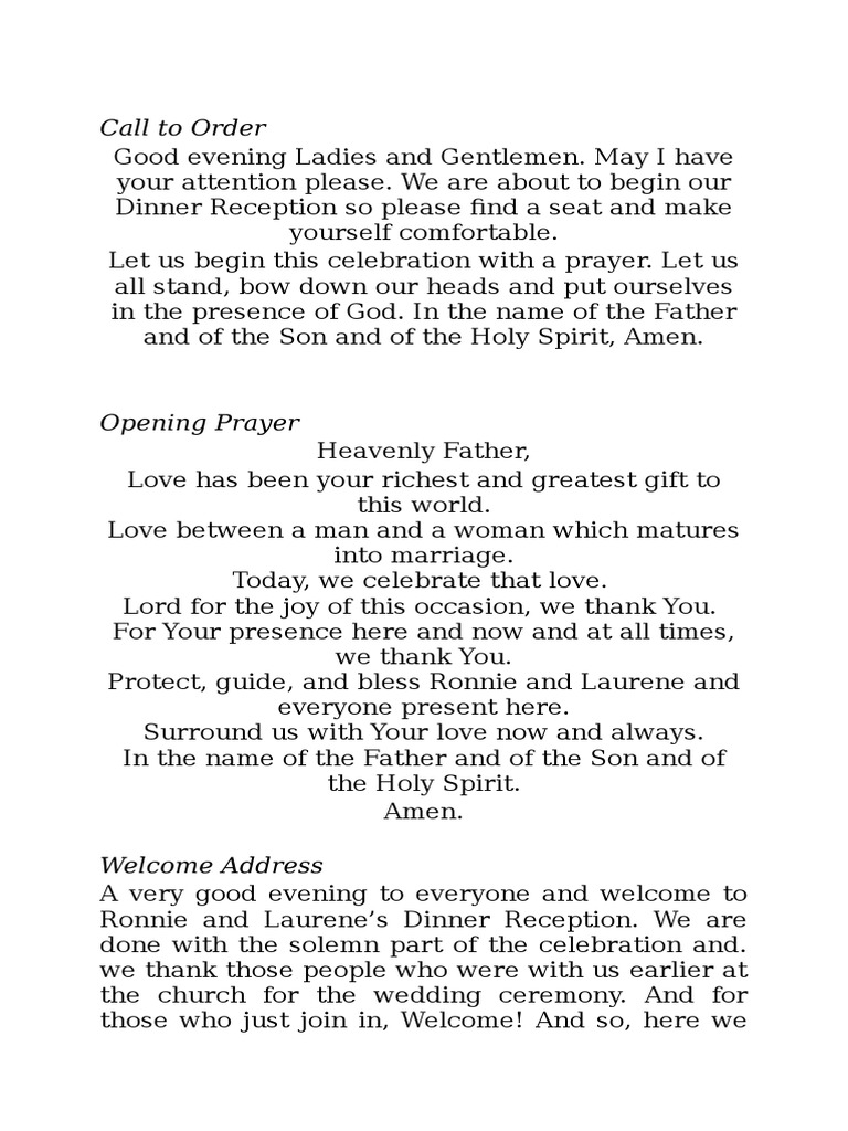 Wedding Reception Script | PDF | Groomsman | Wedding