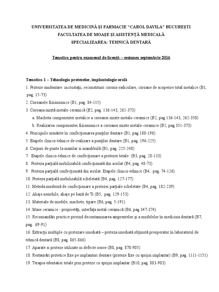 PROBA SCRISA Tematica Licenta TD 2016 | PDF