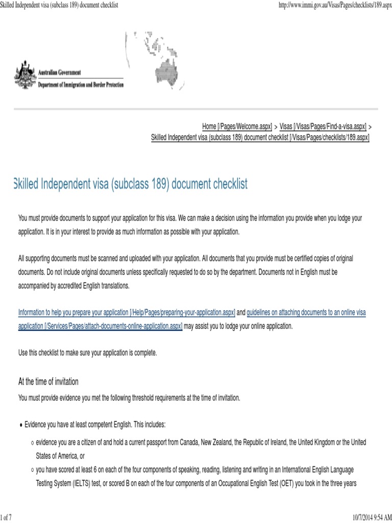 Skilled Independent Visa (Subclass 189) Document Checklist | PDF ...