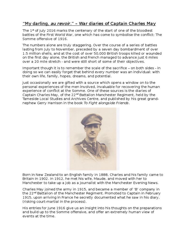 Captain Charles May's Somme Diaries | PDF | Battle Of The Somme ...