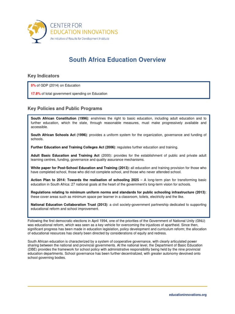 South Africa Education Overview | PDF | South Africa | Curriculum