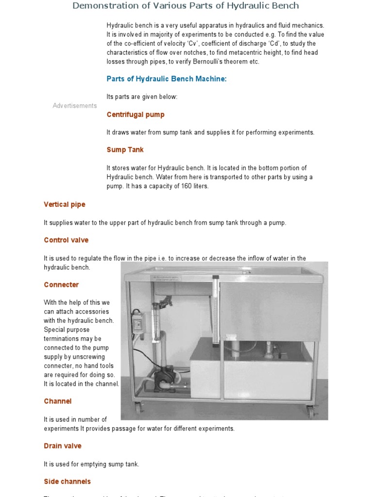 Parts of Hydraulic Bench Machine:: Centrifugal Pump | PDF