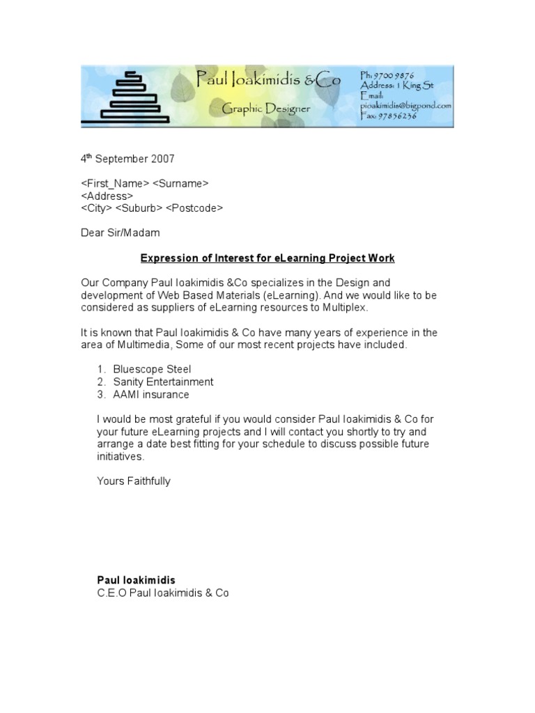 Expression Of Interest For Elearning Project Work