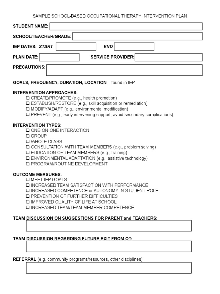 Sample Intervention Plan | PDF | Individualized Education Program ...