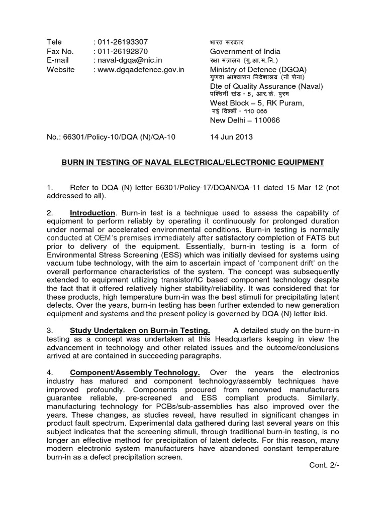 Burn in Testing of Naval Electrical Electronic Equipment | PDF ...