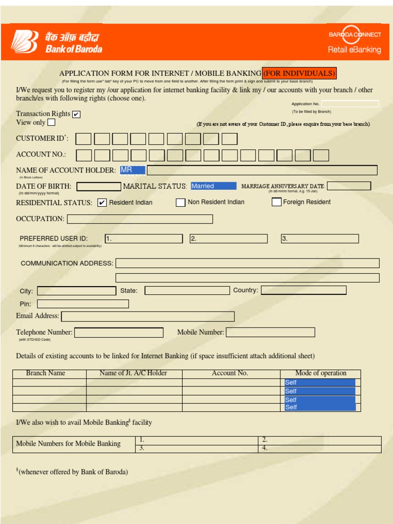 Retail Form of Bank of Baroda | PDF | Online Banking | Banks & Banking
