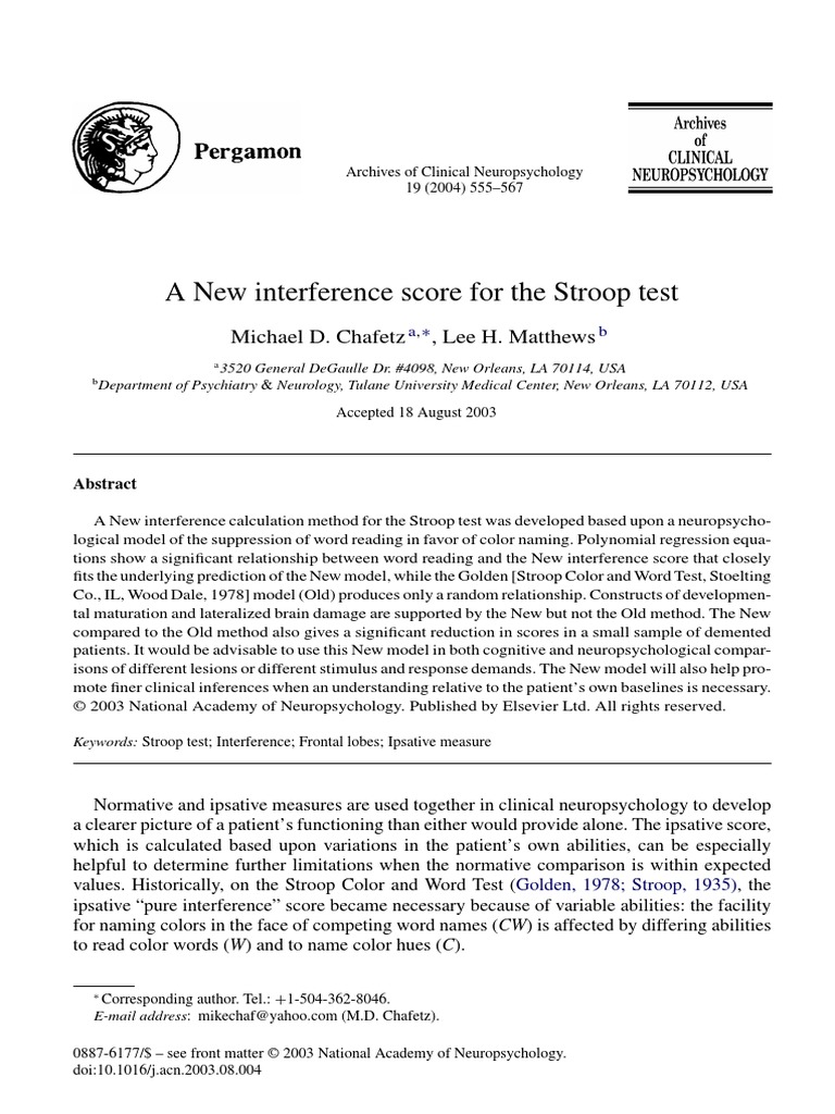Interference Score Stroop Test-Main | PDF | Dyslexia | Neuropsychology