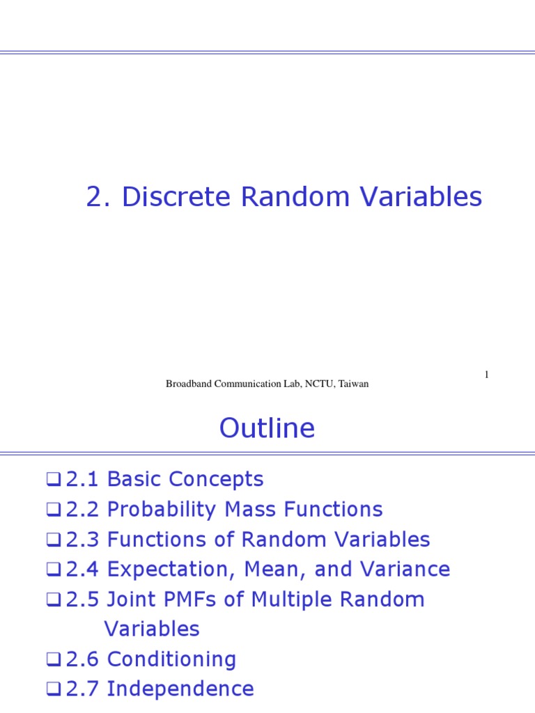 2.discrete Random Variables | PDF | Probability Distribution | Random Variable