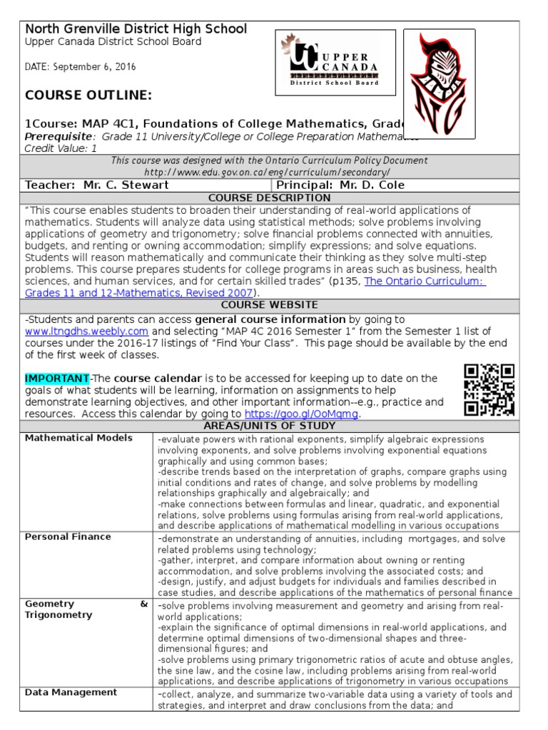 Map4c Course Outline 2016 Sem1 Cstewart | PDF | Educational Assessment ...