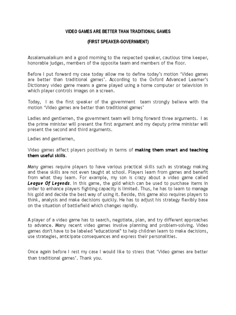 Debate Script | PDF | Violence | Video Games