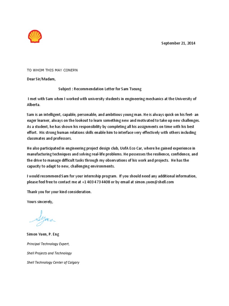 Recommendation Letter for Sam Tseung | PDF