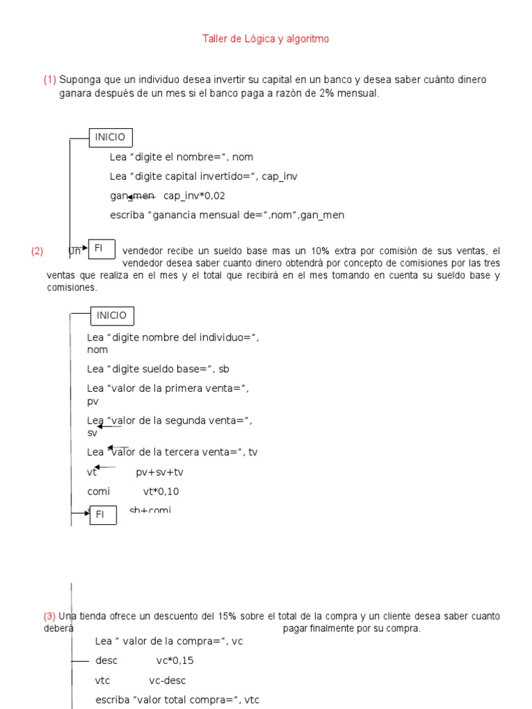 Taller de Logica y Algoritmo Resuelto | PDF | Presupuesto | Salario