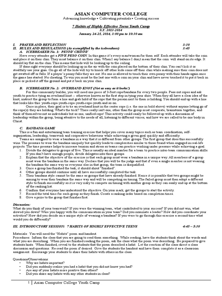 7 Habits Lesson Plans | PDF | Knot | Thought