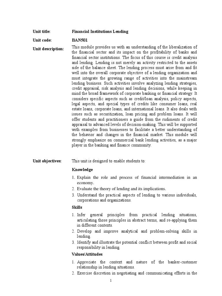 Financial Institutions Lending | PDF | Loans | Credit (Finance)