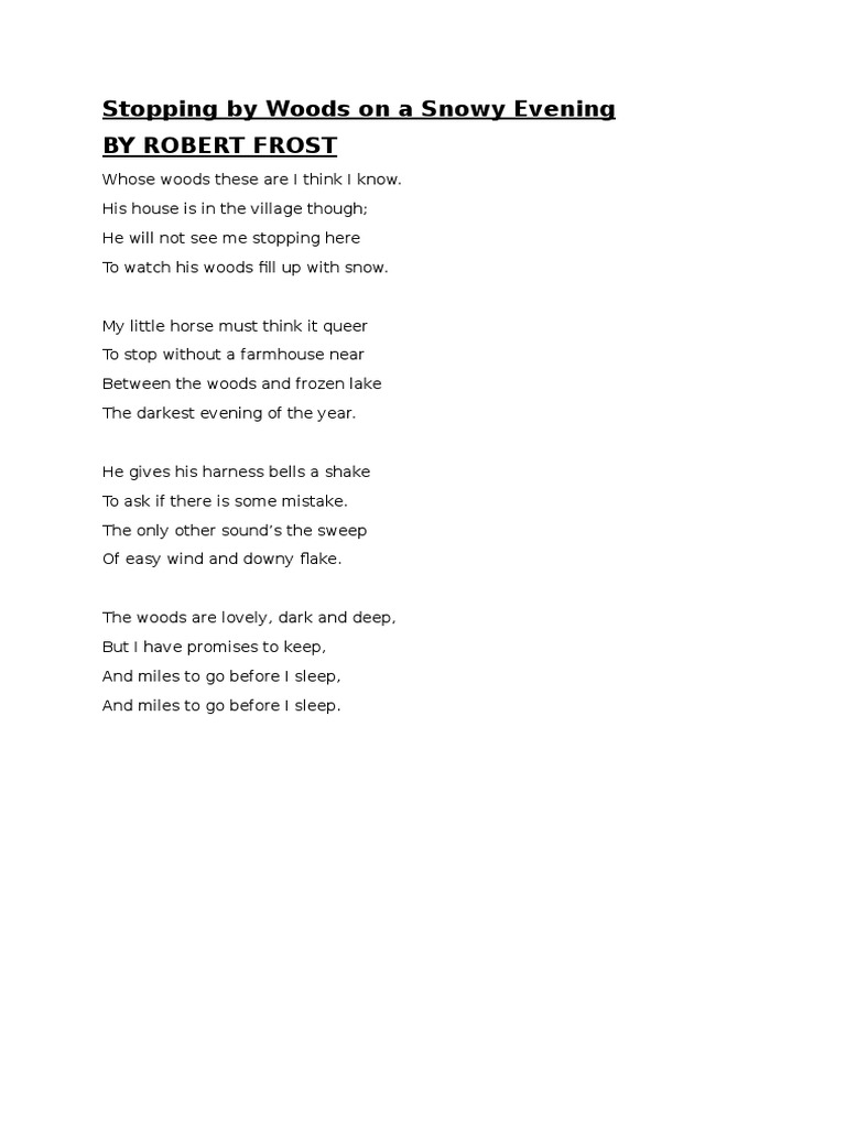 Stopping by Woods On A Snowy Evening | PDF | Poetry