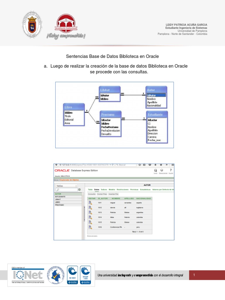 2.1. Consultas SQL BD Biblioteca Parte 1 en Oracle | Descargar gratis PDF | SQL | Gestión de datos
